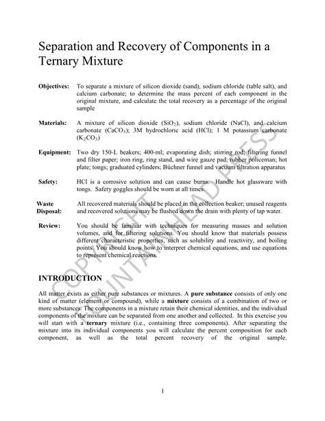 Separation And Recovery Of Components Of A Ternary Mixture Docslib
