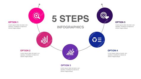 분석 데이터 시각화 선형 그래프 정보 차트 웹 연구 아이콘 인포그래픽 디자인 레이아웃 템플릿 5단계로 구성된 크리에이티브