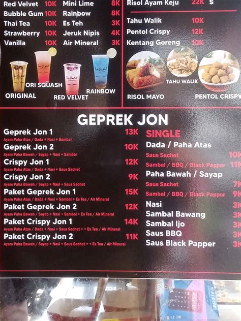 Menu At Geprek Jon X Papa Risol Bangil Restaurant Kalirejo
