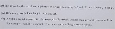 Solved 10 pts) Consider the set of words (character strings) | Chegg.com