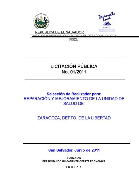 Ejemplo De Documento De Licitacion Pdf El Salvador Derecho Laboral