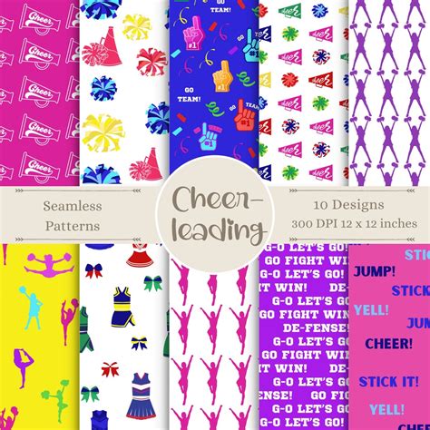 Cheerleading Digital Patterns Game Time Seamless Paper Cheer Scrapbook Prints Cheering