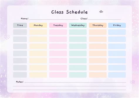 A Class Schedule Is Shown With Pastel Colors