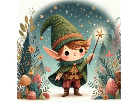 A Tiny Elf With A Wand In A Magical Wo Graphic By Lineart3 · Creative Fabrica