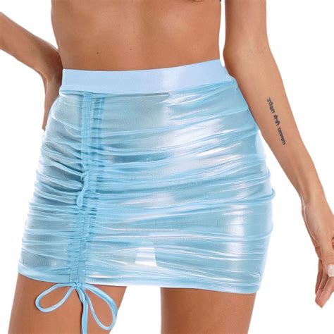 Us Women See Through Sheer Package Hip Mini Skirt High Waist Club Skirt
