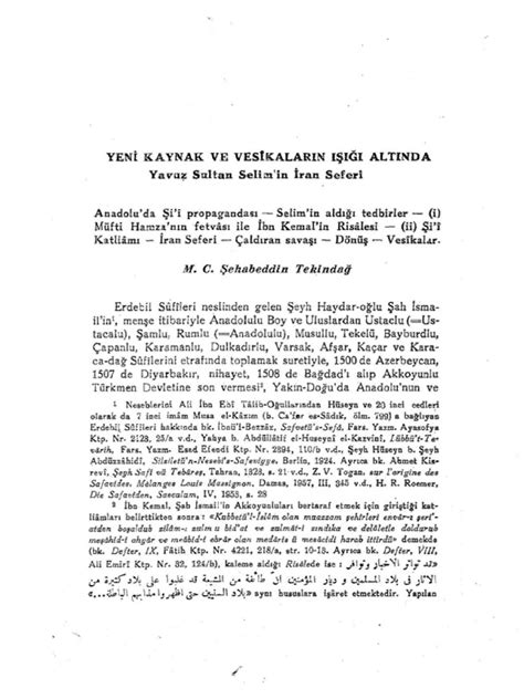 Yeni Kaynak Ve Ves Kalar N I Alt Nda Yavuz Sultan Selimin Ran Seferi