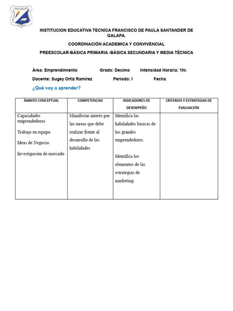 Guia De Aprendizaje 10 Grado Pdf