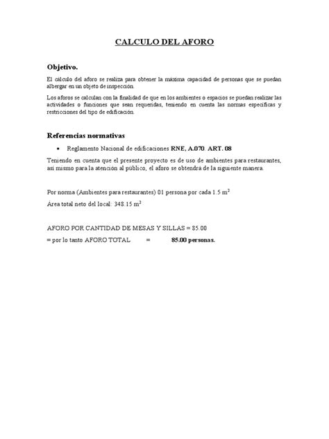 Calculo Del Aforo Chifa Pdf