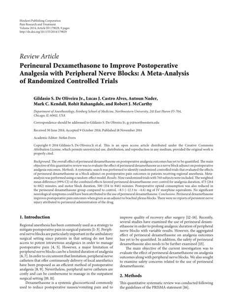 Pdf Perineural Dexamethasone To Improve Postoperative Analgesia With