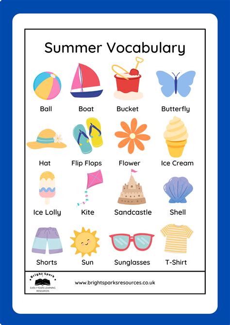 Summer Vocabulary Words Summer Vocabulary Cards