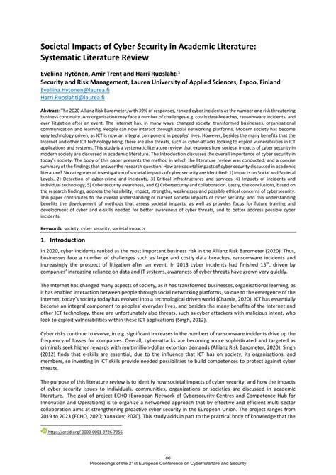 Pdf Societal Impacts Of Cyber Security In Academic Literature Systematic Literature Review