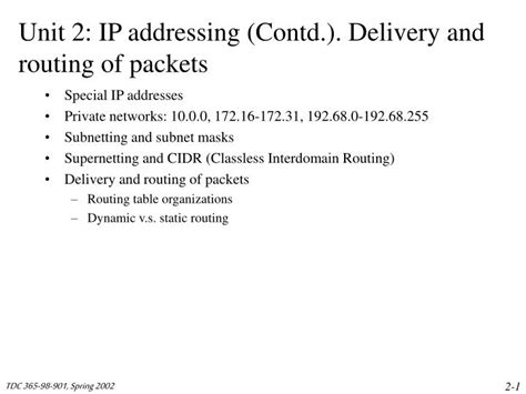 Ppt Unit 2 Ip Addressing Contd Delivery And Routing Of Packets