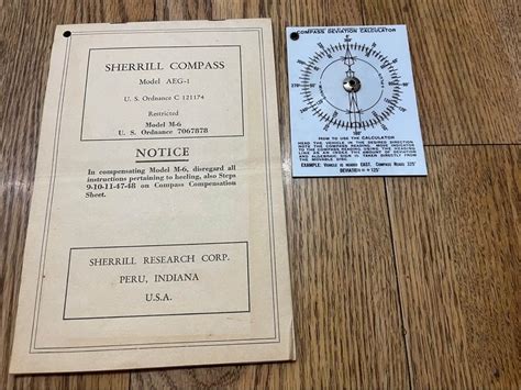 1944 “sherrill Compass” Model Aeg 1 Booklet And 1944 Sherrill Compass