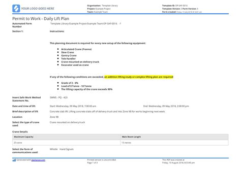 Crane Lift Plan Form Lanathemes