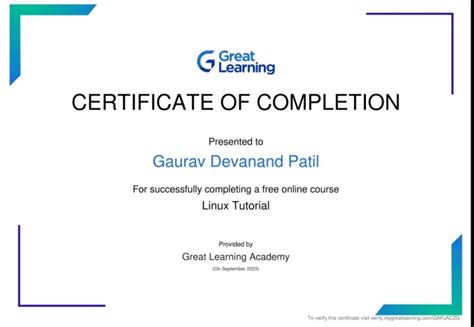 earned linux certification from great learning academy gaurav patil