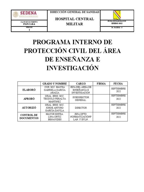 Programa Interno De Protección Civil Del Área De Enseñanza E