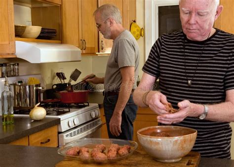 Mature Gay Couple Stock Image Image Of Pasta Middle 12804657