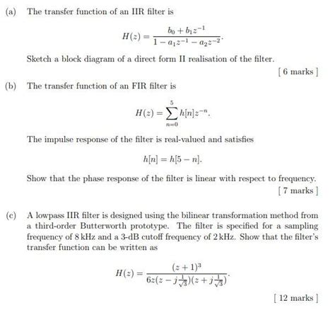 Solved A The Transfer Function Of An IIR Filter Is Bo Chegg