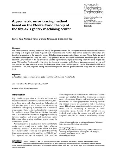 Pdf A Geometric Error Tracing Method Based On The Monte Carlo Theory Of The Five Axis Gantry