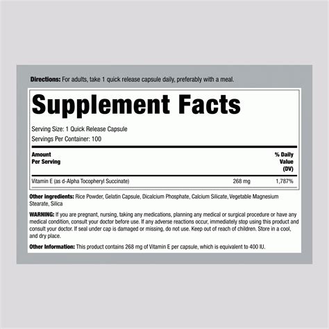 Dry Vitamin E D Alpha Tocopherol 400 Iu 120 Quick Release Capsules