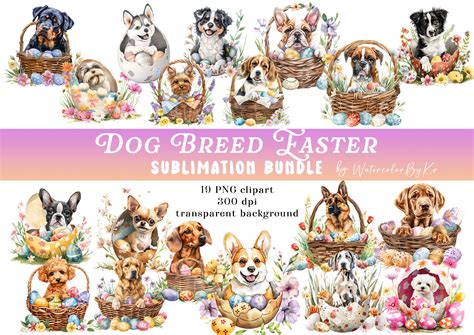 Cute Easter Dog Breeds Png Bundle Graphic By Watercolorbykr · Creative