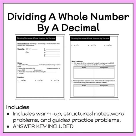 Dividing A Whole Number By A Decimal Notes Page By Impact In Fifth