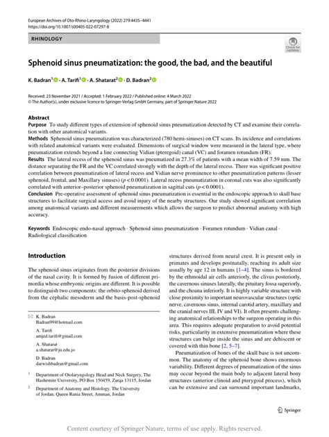 Sphenoid Sinus Pneumatization The Good The Bad And The Beautiful Request Pdf