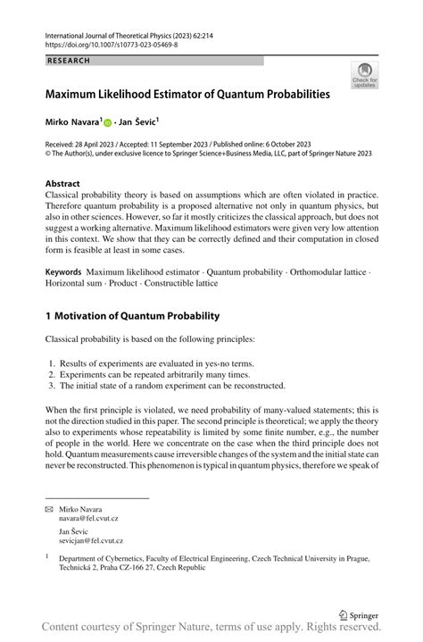 Maximum Likelihood Estimator Of Quantum Probabilities