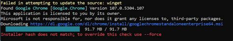 Installer Hash Does Not Match To Override This Check Use Force