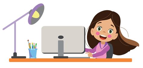 Cute Girl Working With His Computer At The Table 14831465 Vector Art At