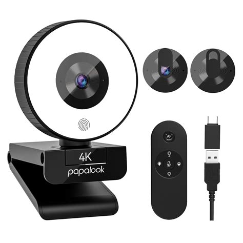 Papalook Pa552 4k Webcam With Ring Light Tripod Remote Control And Dua