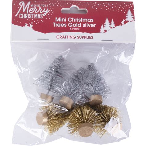 Pack Of 6 Miniature Craft Trees Silver And Gold Wilko