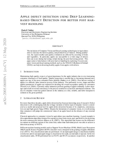 Pdf Apple Defect Detection Using Deep Learning Based Object Detection For Better Post Harvest