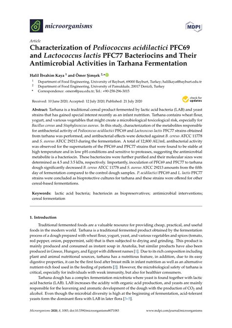 Pdf Characterization Of Pediococcus Acidilactici Pfc69 And