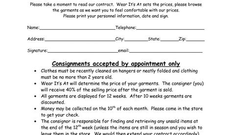 Consignment Store Contract Template Clothing Consignment Contract