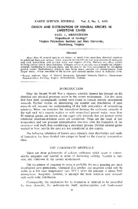 Pdf Origin And Distribution Of Mineral Species In Limestone Caves