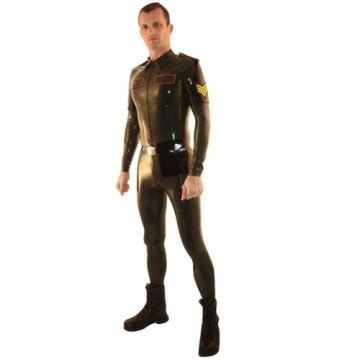 Black Police Uniform Latex Male Bodysuit