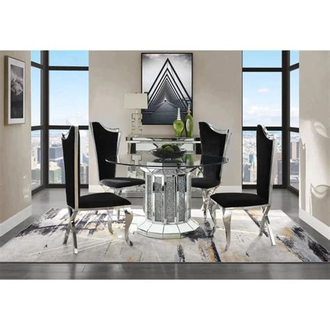 Noralie Mirrored And Faux Diamonds Dining Table Model 72140 By Acme Furn