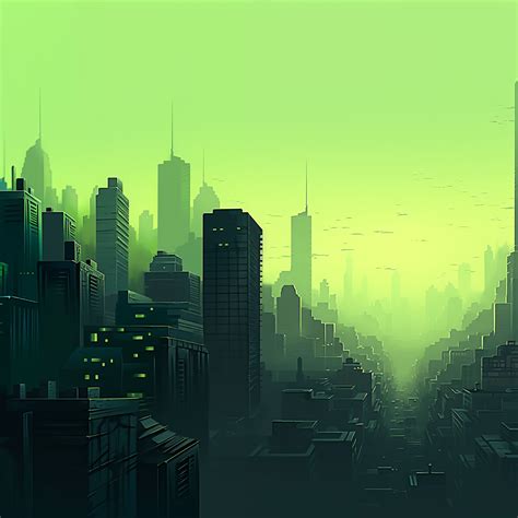 2932x2932 Resolution Green Cyber City Ipad Pro Retina Display Wallpaper