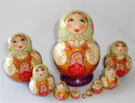 Village Girl With Babushka 10 Set Babushka Matryoshka Nesting Doll
