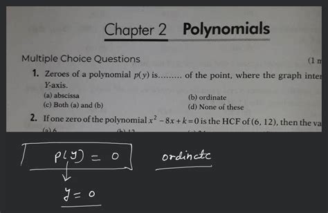 Chapter 2 Polynomialsmultiple Choice Questions1 Zeroes Of A Polynomial