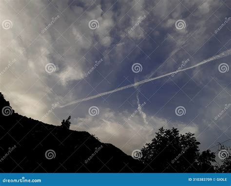 view of contrails trails are line shaped clouds produced by aircraft