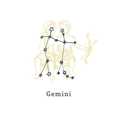 Zodiacal Constellation Of Gemini On Background Of Drawn Symbol In