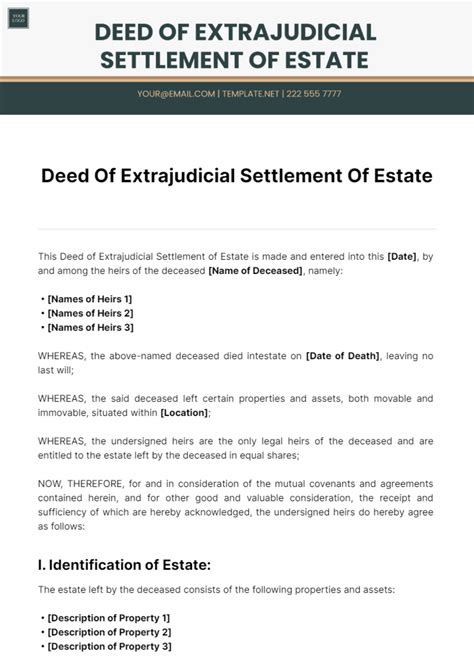 Extrajudicial Settlement Of Estate Extrajudicial Settlement Of Estate
