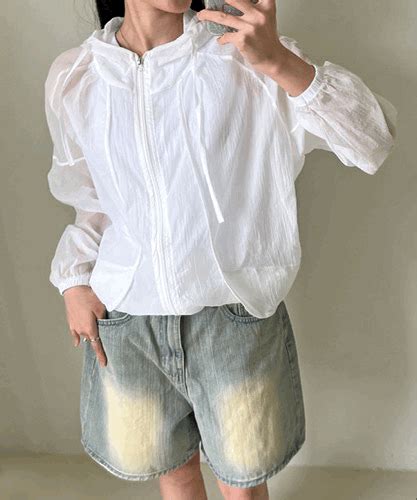 장마룩여름원단 여름 스트링 바람막이 후드집업 에이블리