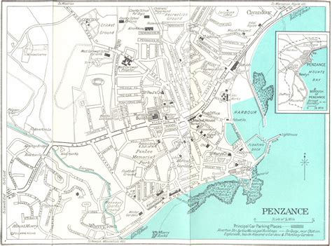 Penzance Vintage Towncity Plan Cornwall Ward Lock 1963 Old Vintage