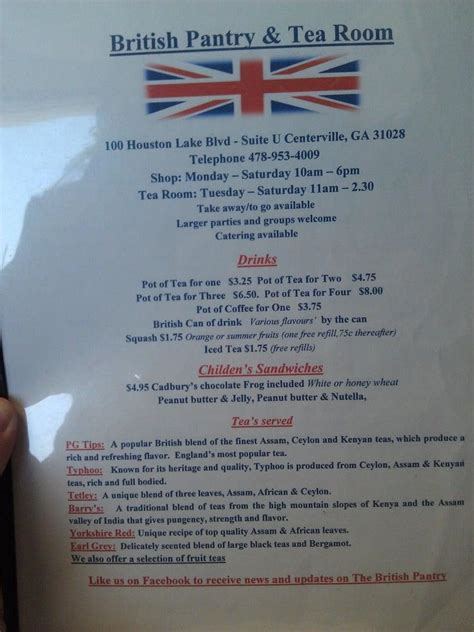 Menu At British Pantry And Tea Room Restaurant Centerville