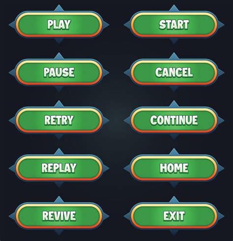 Game Ui Set Of Green Buttons With Editable Text Effect Gui To Build 2d