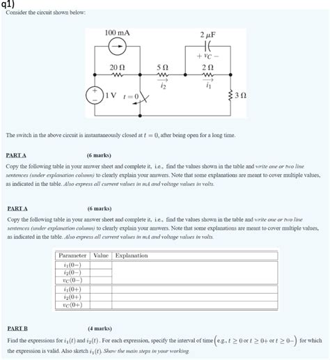 Solved Q Consider The Circuit Shown Below The Switch In Chegg