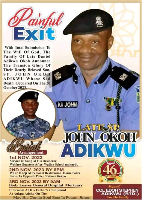 Otukpo Bank Robbery Victim Dpo John Okoh Adikwu Set To Be Buried